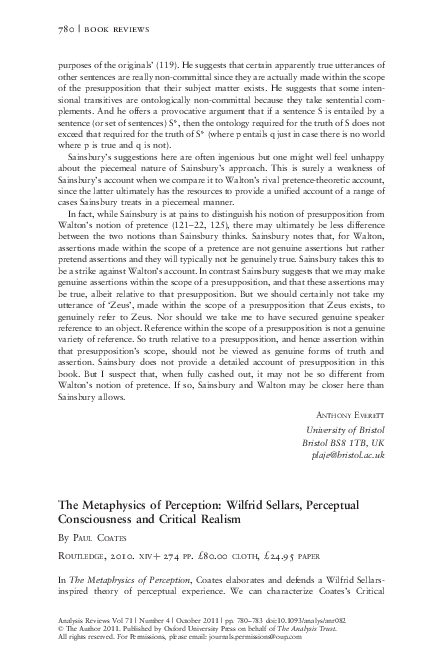 (PDF) The Metaphysics of Perception: Wilfrid Sellars, Perceptual ...