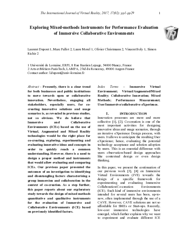 (PDF) Exploring Mixed-methods Instruments for Performance Evaluation of Immersive Collaborative ...