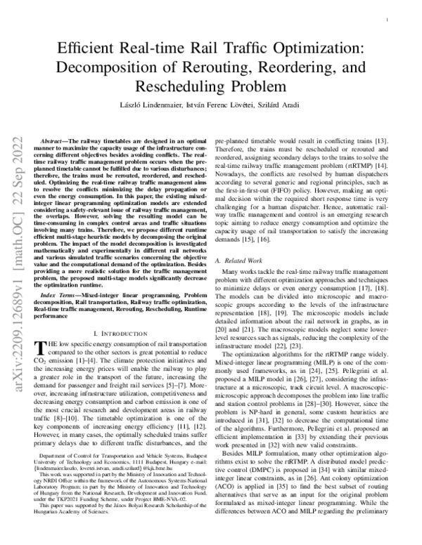 (PDF) Efficient Real-time Rail Traffic Optimization: Decomposition of Rerouting, Reordering, and ...