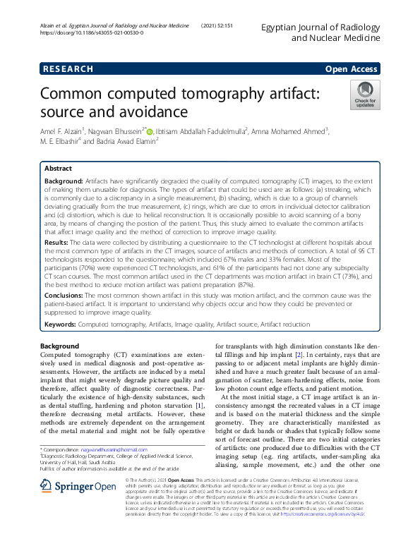 (PDF) Common computed tomography artifact: source and avoidance