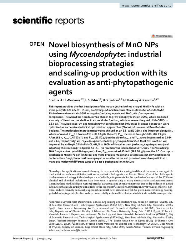 (PDF) Novel biosynthesis of MnO NPs using Mycoendophyte: industrial ...