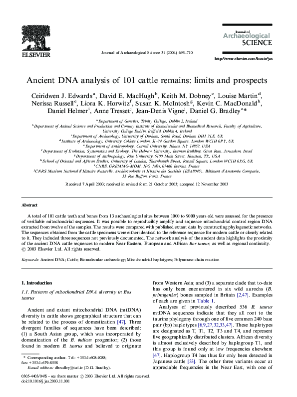 (PDF) Ancient DNA analysis of 101 cattle remains: limits and prospects ...