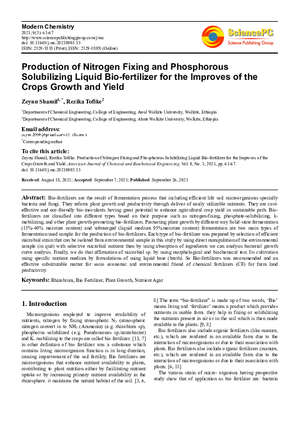 (PDF) Production of Nitrogen Fixing and Phosphorous Solubilizing Liquid ...