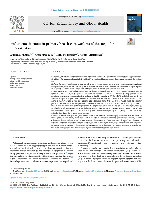 (PDF) Professional burnout in primary health care workers of the ...