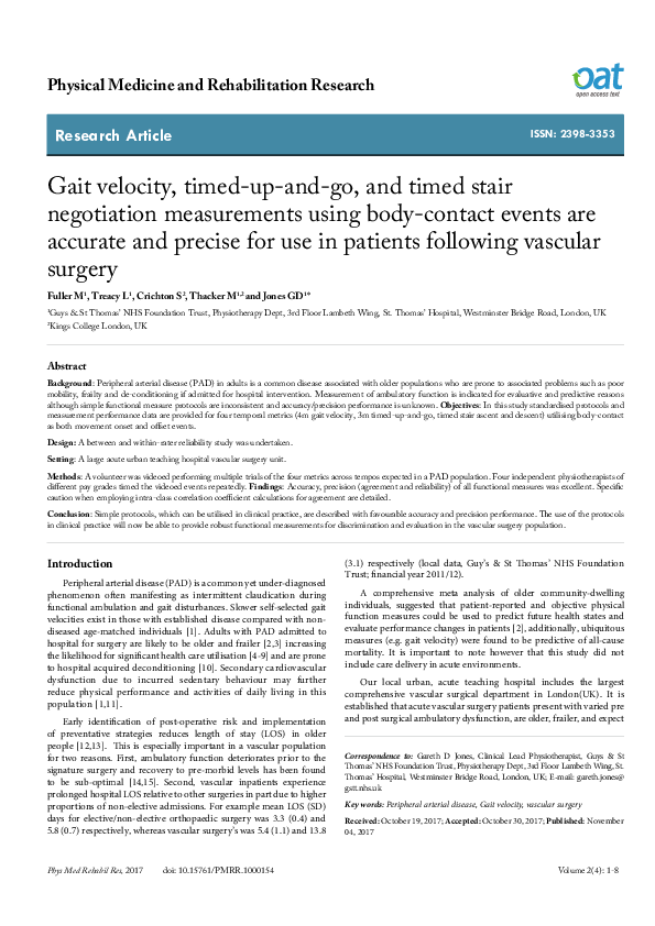 (PDF) Gait velocity, timed-up-and-go, and timed stair negotiation ...
