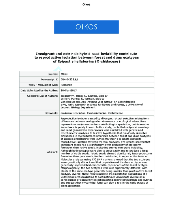 (PDF) Immigrant and extrinsic hybrid seed inviability contribute to ...