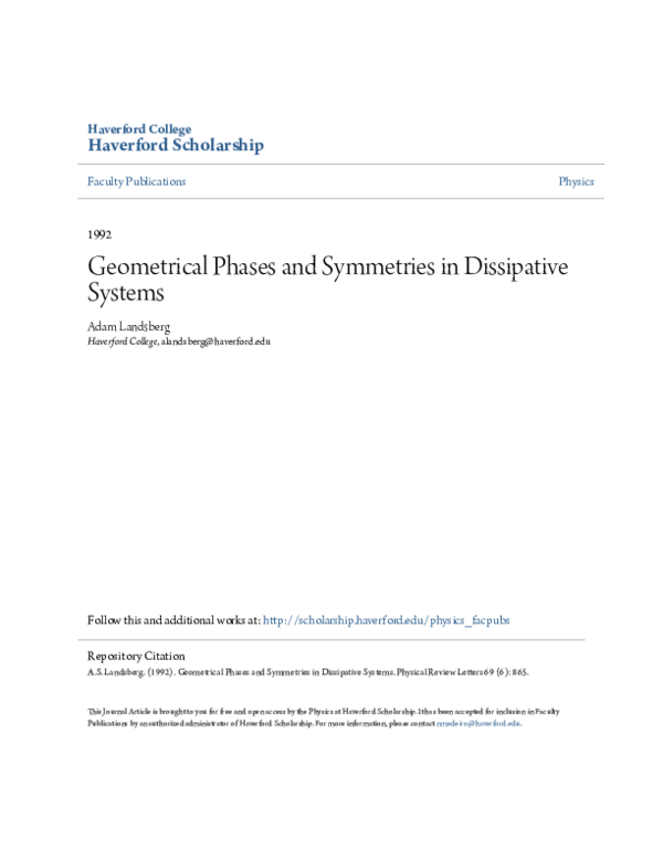 (PDF) Geometrical phases and symmetries in dissipative systems