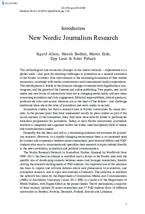(PDF) Introduction: New Nordic Journalism Research