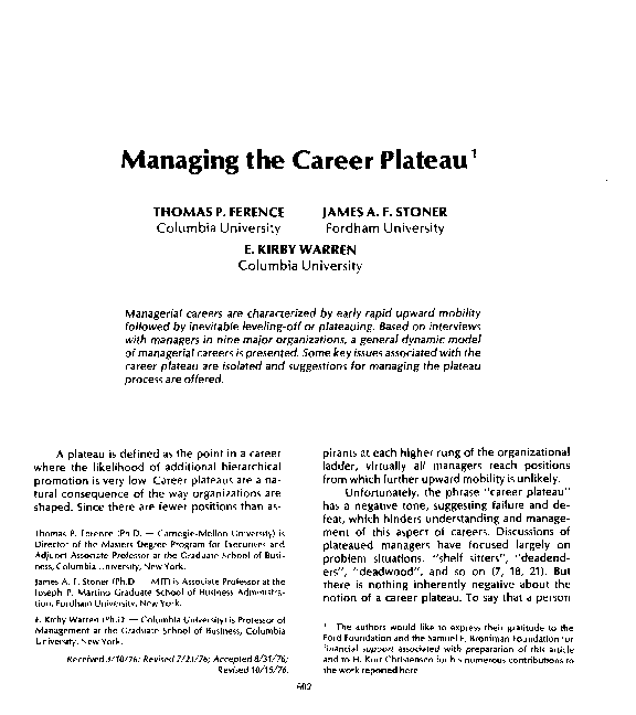 (PDF) Managing the Career Plateau