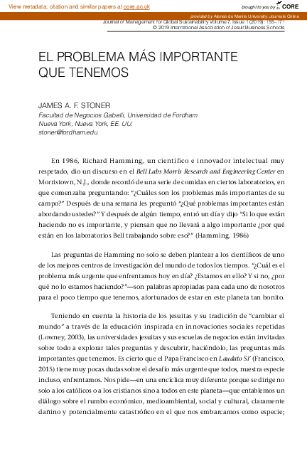 (PDF) El Problema Más Importante Que Tenemos
