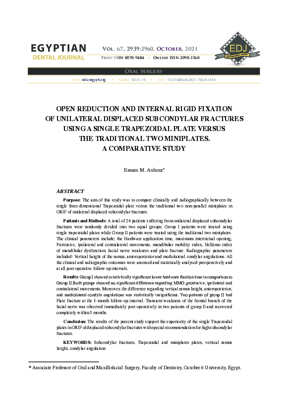 (PDF) Open Reduction and Internal Rigid Fixation of Unilateral ...