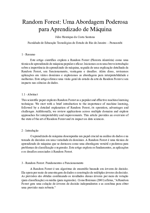(PDF) Random Forest: Uma Abordagem Poderosa para Aprendizado de Máquina