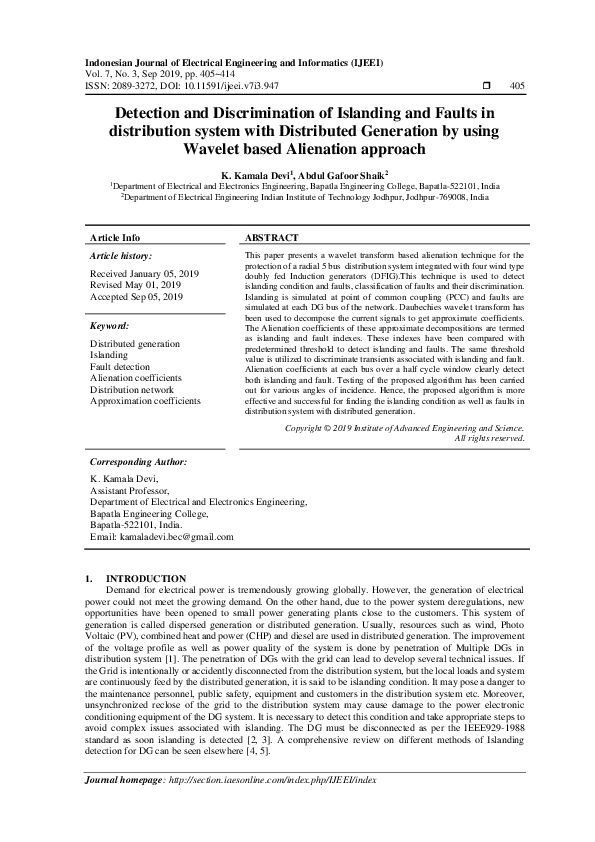 (PDF) Islanding Detection Method Based On Energy Wavelet In Distribution System Embedded With ...
