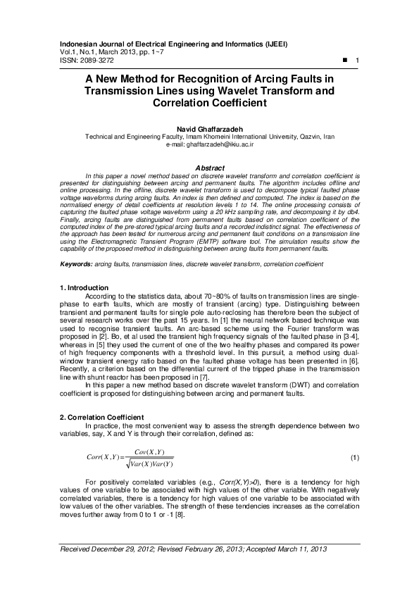 Pdf A New Method For Recognition Of Arcing Faults In Transmission Lines Using Wavelet