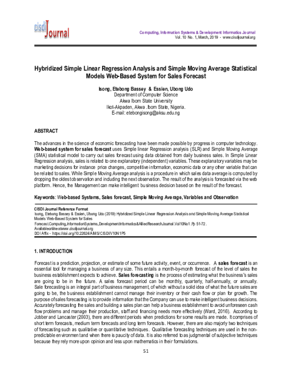 Pdf Hybridized Simple Linear Regression Analysis And Simple Moving Average Statistical Models