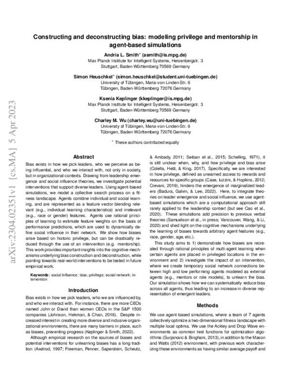 (PDF) Constructing and deconstructing bias: modeling privilege and mentorship in agent-based ...