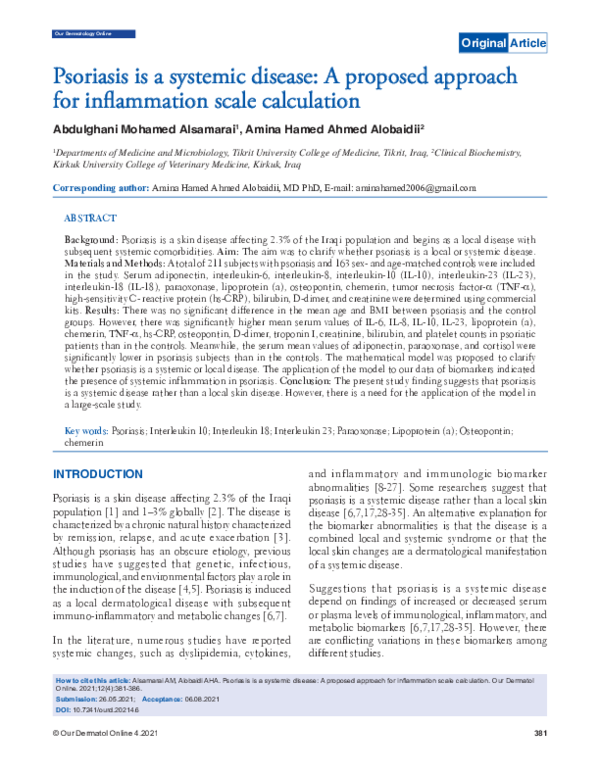 (PDF) Psoriasis is a systemic disease: A proposed approach for ...
