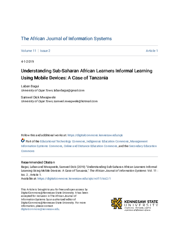 Pdf Understanding Sub Saharan African Learners Informal Learning Using Mobile Devices A Case