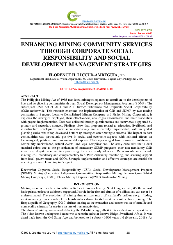 (PDF) ENHANCING MINING COMMUNITY SERVICES THROUGH CORPORATE SOCIAL ...