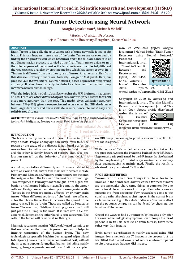 (PDF) Brain Tumor Detection Using Neural Network