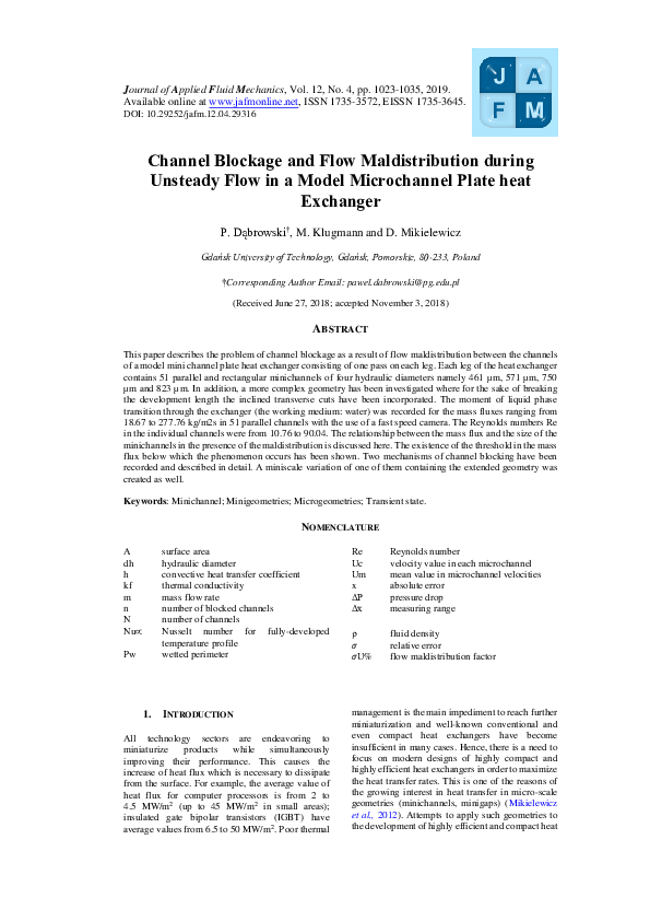 (PDF) Channel Blockage and Flow Maldistribution during Unsteady Flow in a Model Microchannel ...