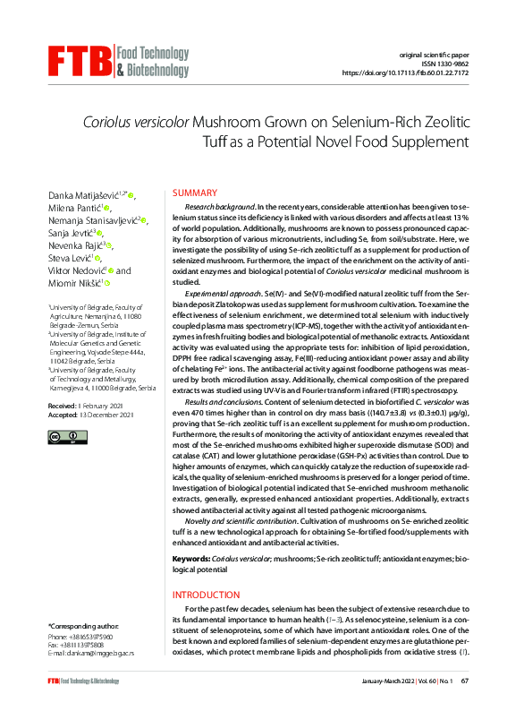 (PDF) Coriolus versicolor Mushroom Grown on Selenium-Rich Zeolite Tuff ...