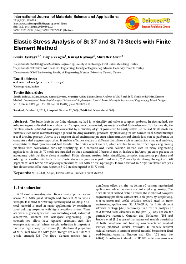 (PDF) Elastic Stress Analysis of St 37 and St 70 Steels with Finite ...