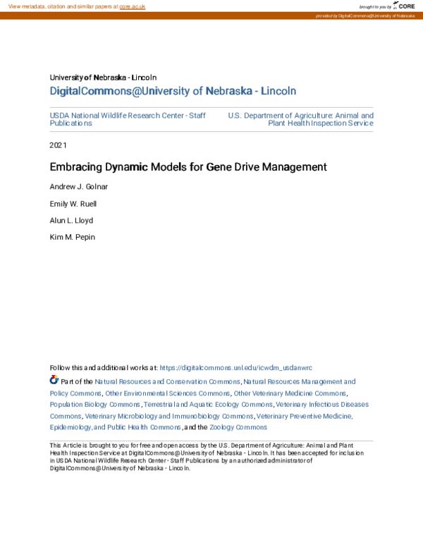 (PDF) Embracing Dynamic Models for Gene Drive Management