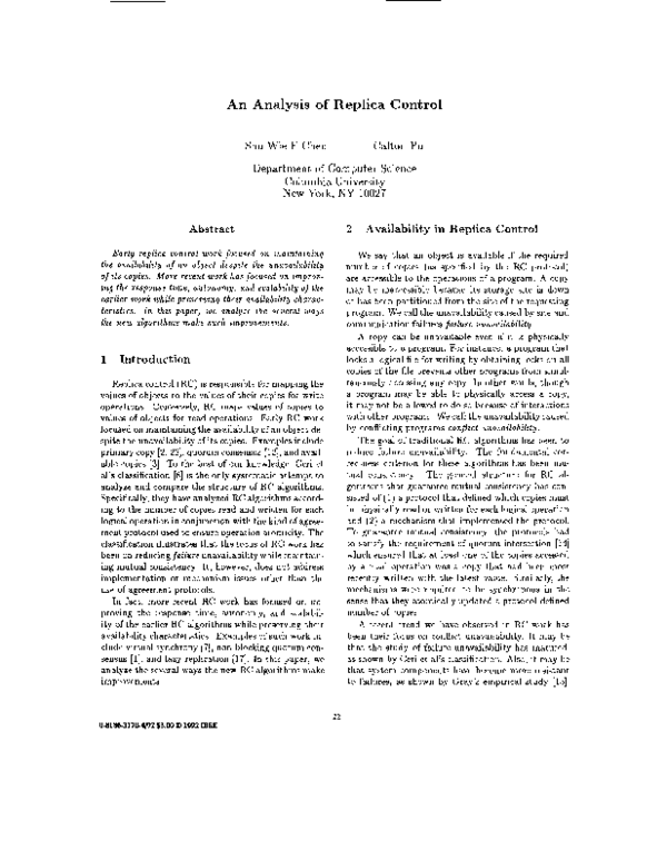 (PDF) An analysis of replica control