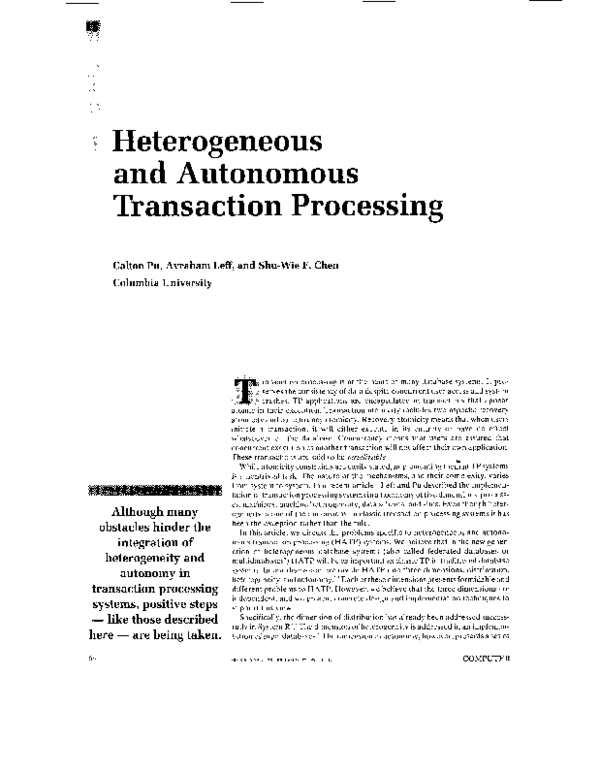 Pdf Heterogeneous And Autonomous Transaction Processing