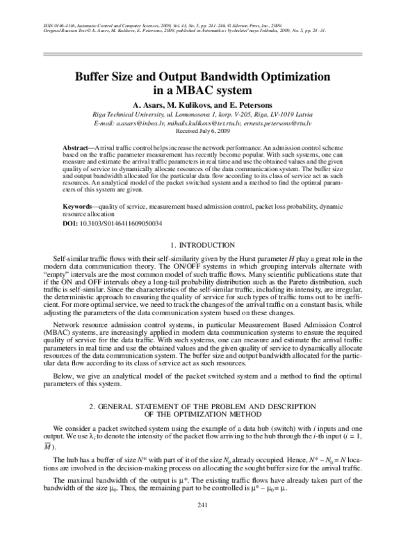 Pdf Buffer Size And Output Bandwidth Optimization In A Mbac System
