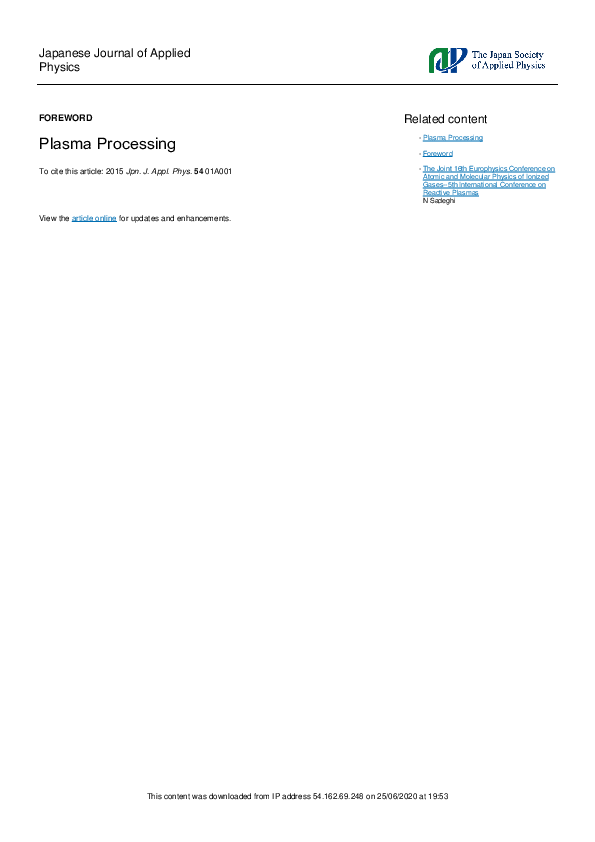 Pdf Plasma Processing