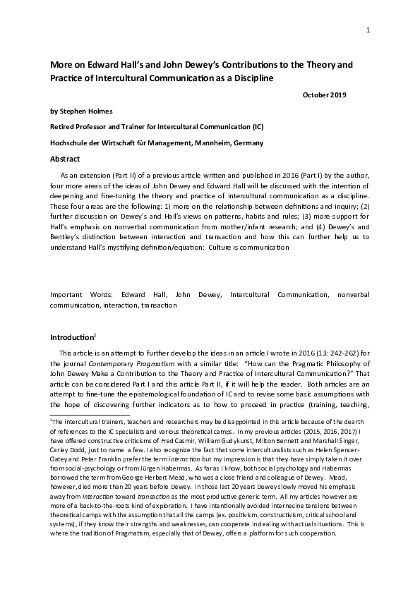 (DOC) More on Edward Hall's and John Dewey's Contributions to the ...