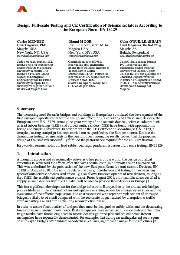 (PDF) Design, Full-scale Testing and CE Certification of Seismic ...