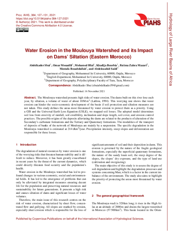 (PDF) Water Erosion in the Moulouya Watershed and its Impact on Dams ...