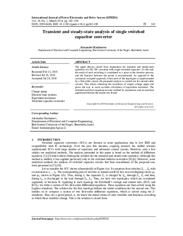 Pdf Transient And Steady State Analysis Of Single Switched Capacitor Converter