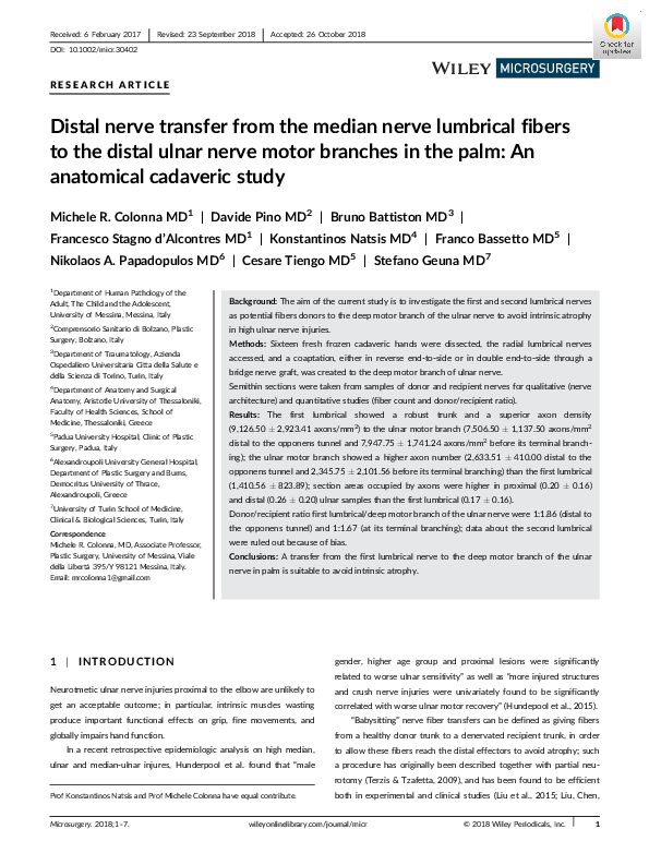 (PDF) Distal nerve transfer from the median nerve lumbrical fibers to ...