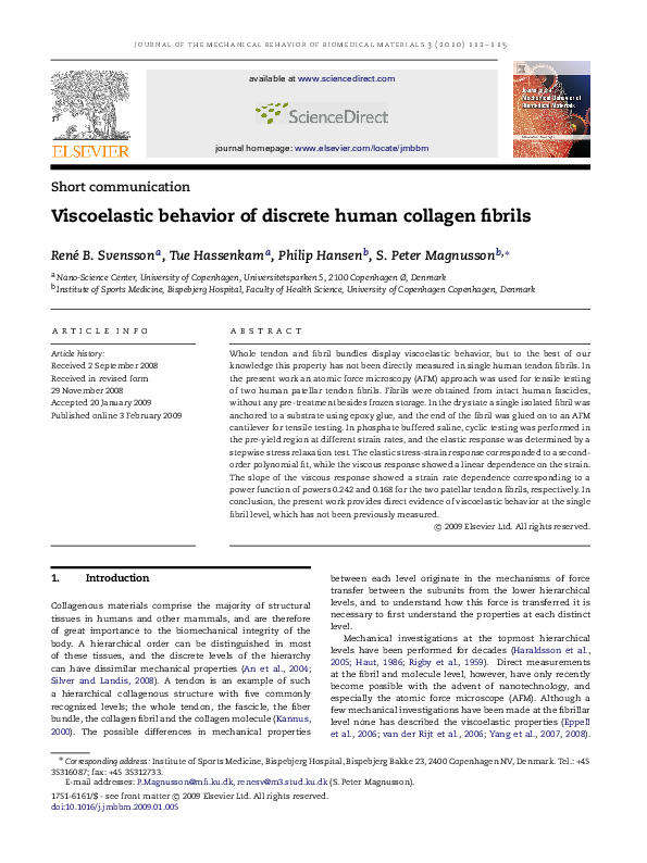 (PDF) Viscoelastic behavior of discrete human collagen fibrils