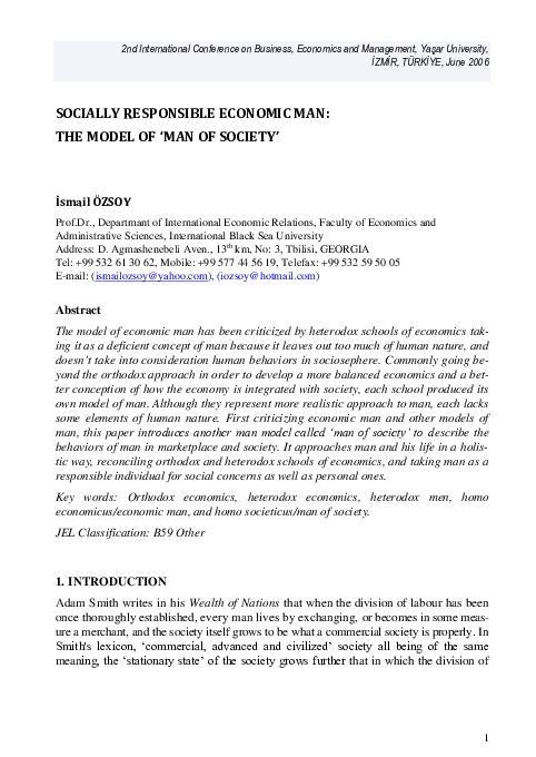 (PDF) Socially Responsible Economic Man: 'Man of Society'