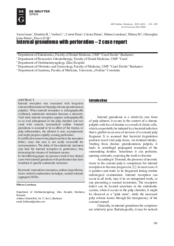 (PDF) Internal granuloma with perforation – 2 case report | Bogdan ...