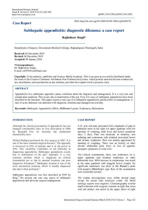 (PDF) Subhepatic appendicitis: diagnostic dilemma: a case report