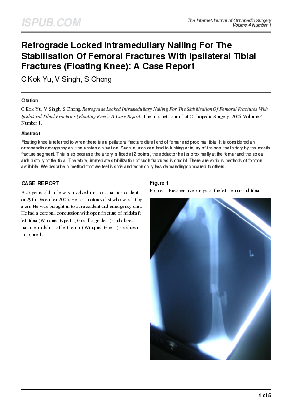 (PDF) Retrograde Locked Intramedullary Nailing For The Stabilisation Of Femoral Fractures With ...