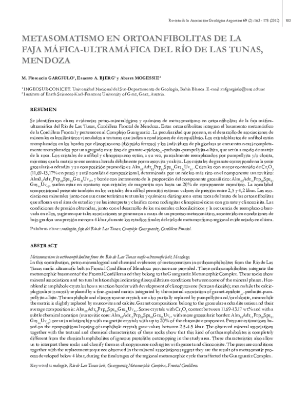 (PDF) Metasomatism in orthoamphibolites from the Río de Las Tunas mafic ...