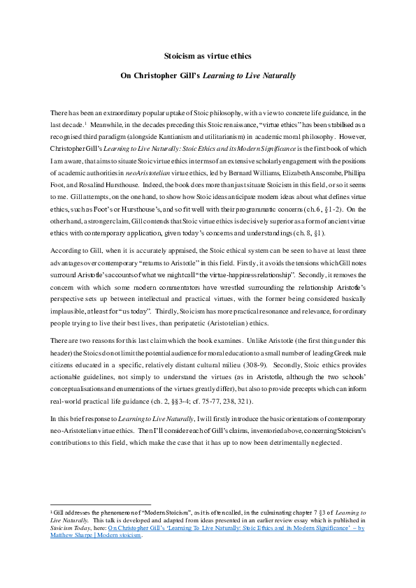 Pdf Stoicism As Virtue Ethics