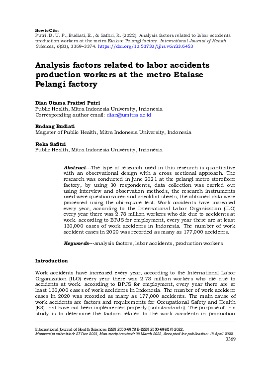 (PDF) Analysis factors related to labor accidents production workers at ...