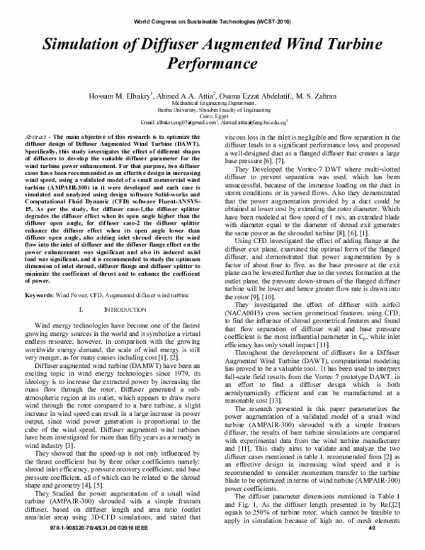 (PDF) Simulation of Diffuser Augmented Wind Turbine performance