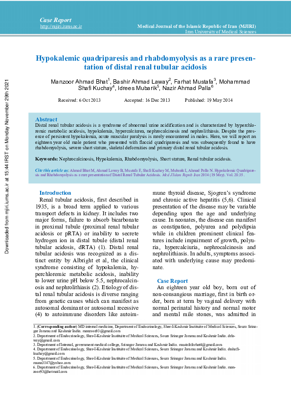 (PDF) Hypokalemic quadriparesis and rhabdomyolysis as a rare ...