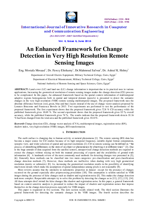 (PDF) An Enhanced Framework for Change Detection in Very High Resolution Remote Sensing Images