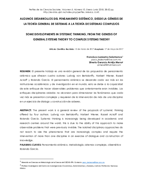(PDF) Algunos Desarrollos Del Pensamiento Sistémico, Desde La Génesis De La Teoría General De ...
