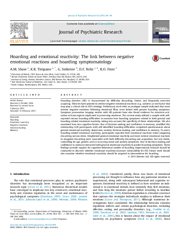 (PDF) Hoarding and emotional reactivity: The link between negative ...